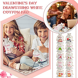 40 Pcs Valentine Drawstrings Canvas Bags, 4 x 6 Inch Small Valentine Reusable Muslin Bag Mini Candy Jewelry Drawstring Pouch Bulk Gift Bag for Kids Party Favor, Classroom Exchange Prizes