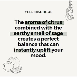 Vera Rose Home Sage & Citrus Scented Soy Candle Long Burning Highly Scented Candles 60+ Hours Clean Burning White Natural, Christmas Gift Odor Eliminating Candle Safe for Pets 12oz Jar Candle