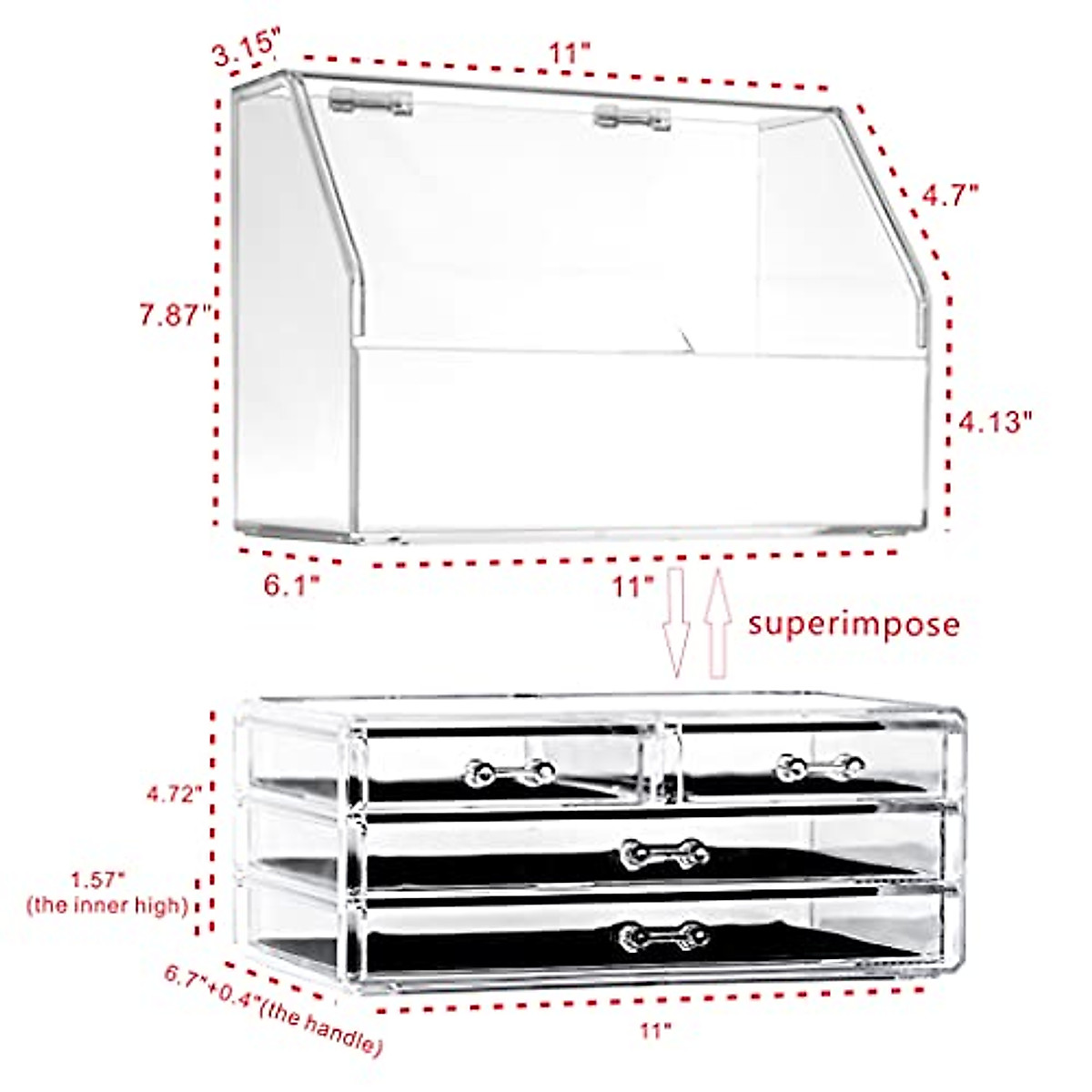 Clear Large Acrylic Makeup Storage Organizer Drawers for Vanity,Cosmetics Display Cases With lid,Dustproof Waterproof for Bathroom Counter Dresser Lotions Skin Care Beauty Skincare Product Organizing