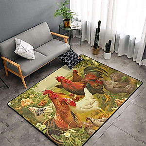 NiYoung Bedroom Living Room Kitchen King Size Area Rug Home Decor - Chickens and Farm Little Rooster Floor Mat Doormats Quick Dry Bath Mat Yoga Mat Throw Rugs Runner (60 x 39 Inch)