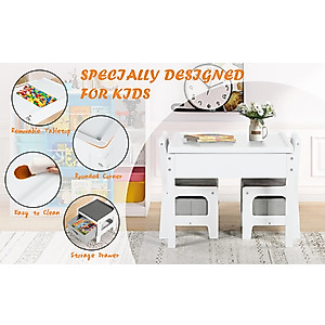 COEWSKE Kids Table and Chairs Set, 4 in 1 Toddler Desk and Chair Set with Storage, Wooden Activity Table for Toddlers Arts, Crafts, Drawing, Reading, Playroom,Gift for Boy & Girl (Gray)