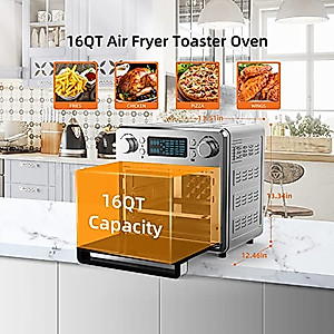 leiko Air Fryer Toaster Oven Combo, 16 QT capacity and Convention Countertop, with microwave&air fryer &roast&bake&thaw &reheat 24-1 function, Stainless Steel, Silver, 1700W.