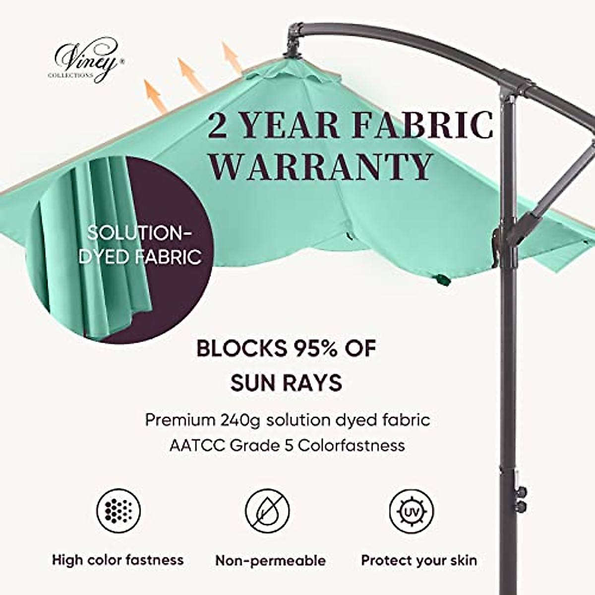 VINEY 10ft Patio Offset Umbrellas Cantilever Umbrella, Large Outdoor Umbrella w/Infinite Tilt, Waterproof UV Protection & Cross Base for Backyard, Poolside, Lawn and Garden (Mint Green)