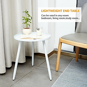 End/Side Tables - Small Round Accent Table, Metal White Narrow Night Stands with 3 Legs, Ideal for Any Room-Side Tables Living Room, Bedroom, Plant Stand Balcony, Indoor & Outdoor