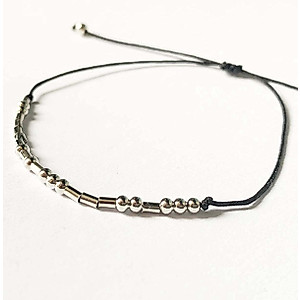 Binami Morse Code Bracelets Adjustable Sterling Silver Beads on Silk Cord Inspirational Jewelry Bracelet Gift for Women