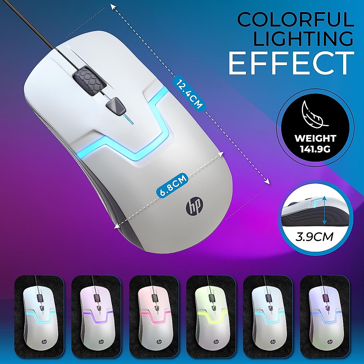 HP Wired Gaming Mouse, PC Gaming Mice, High Performance Mouse Gamer with Optical Sensor, 3 Buttons, 7 Color LED for Computer Notebook Laptop Office Home
