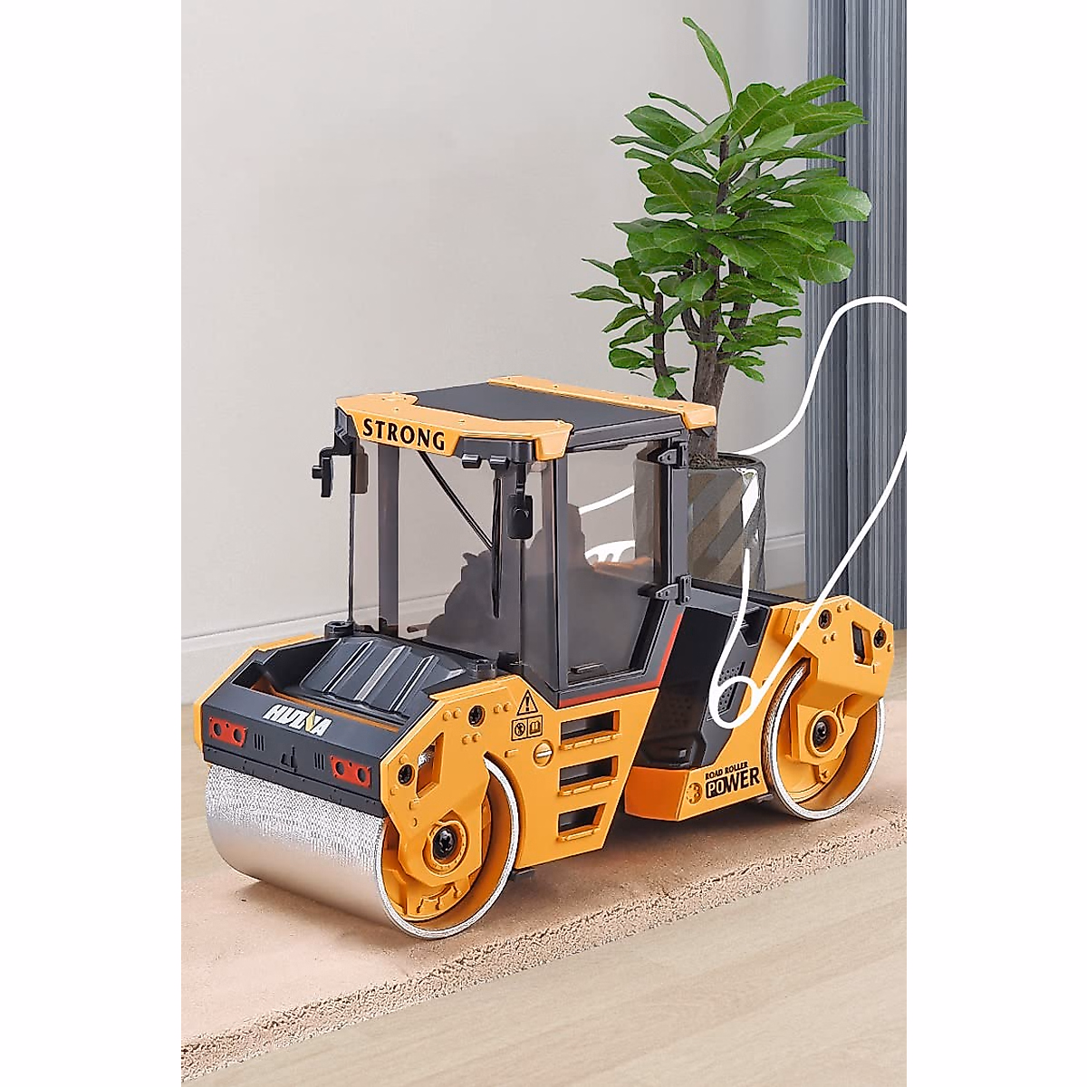 Gemini&Genius Double-Drum Road Roller Toy Construction Vehicle Toy 1/50 Scale Die-cast Grader Engineering Road Planer Vehicle, Asphalt Drum Compactor Alloy Model Toys and Collections for Kids