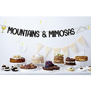 Mountains & Mimosas Banner, Mountain Bachelorette Party Decorations, Cabin Camping Bridal Shower Engagement Wedding Party Supplies Black Silver