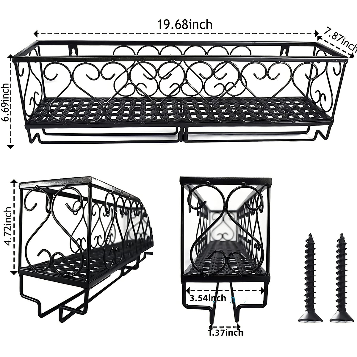 KNC Wall Mounted Wine Rack, Metal Bottle & Glass Holder with Hanging Stemware Glasses, Kitchen,Restaurant Living Room Décor,Storage Rack (Large (50cm/19.68in))