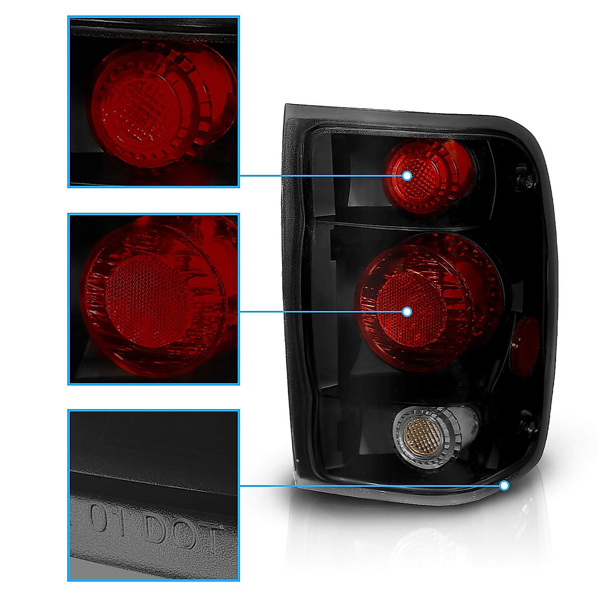 AmeriLite Black/Smoke Replacement Brake Tail Lights Set For 98-00 Ford Ranger Only - Passenger and Driver Side