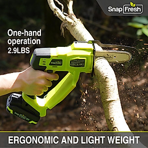 SnapFresh Mini Chainsaw Cordless, 5 Inch Electric Chain Saw Portable Handheld Chain Saw With 2.0Ah Battery & Fast Charger, Security Lock, for Tree Branches, Courtyard Garden