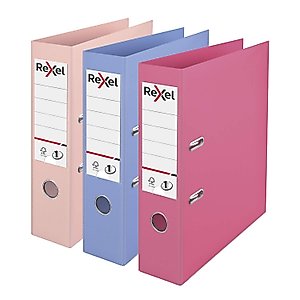 Rexel Pastel Plastic A4 Lever Arch Files, 3 File Folders, Assorted; Pink, Blue & Peach