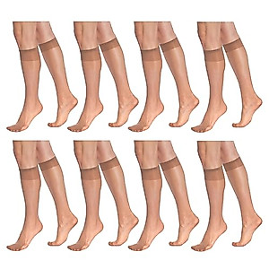 AWS/American Made 8 Pairs Sheer Knee High Socks for Women 15 Denier Stay up Band (Bronze)