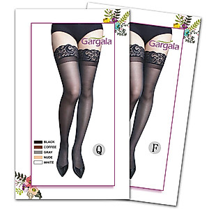 GARGALA Plus Size Black Sheer Thigh High Stockings for Women lingerie Garter Belt with Sexy Lace Top