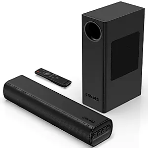 120W Sound Bar for TV, Tiny Soundbars with Wireless Subwoofer, 2.1 CH Home Theater Speakers System with Bluetooth 5.0 Optical RCA AUX , Wall Mountable
