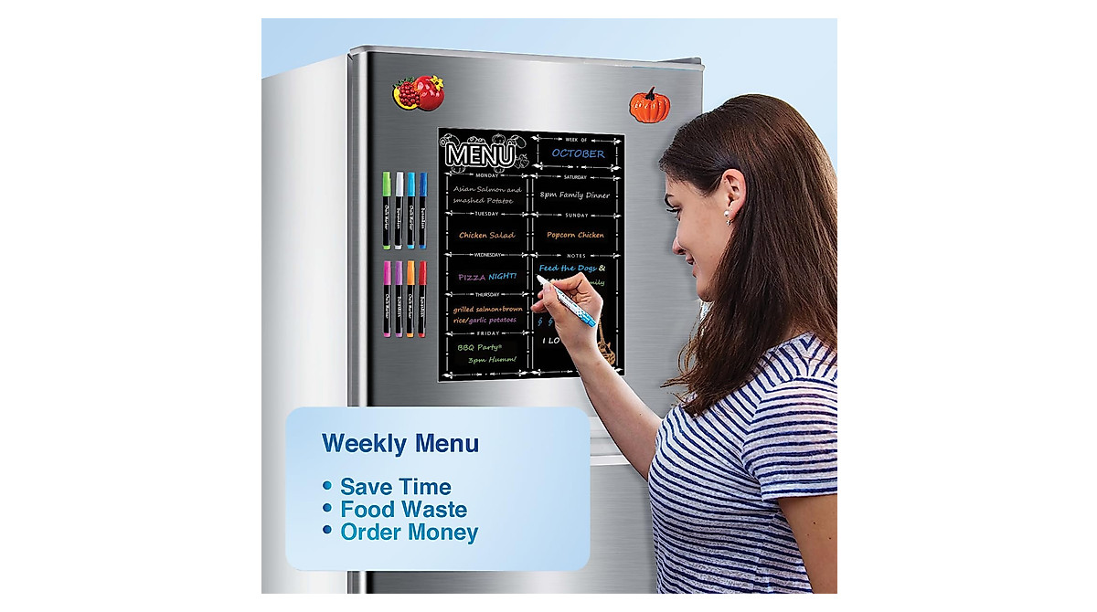 LiebHome Magnetic Weekly Menu Board & Dry Erase Calendar