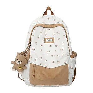 JHTPSLR Preppy Backpack Patchwork Cottagecore Aesthetic Backpack Flower Grass Printed Backpack Back to School Supplies (Brown)