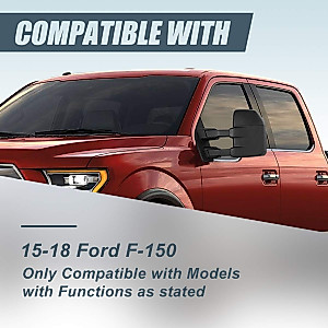 Auto Dynasty Power Heated Extendable Tow Mirrors Compatible with Ford F-150 15-18 (8-Pins), Driver and Passenger Side, Black