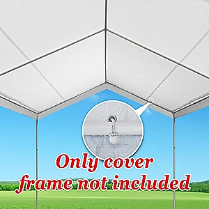 Strong Camel Outdoor 10x20 Replacement Canopy Roof Cover Valanced Carport Covers (Valance Tarps, White)