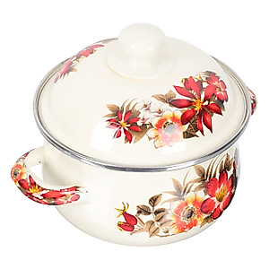 YARNOW Retro Flower Enamel Stew Stockpot-Random Pattern- Non- Stick Ceramic Coated Low Stockpot Stew Pot with Lid 16cm Quart Stockpots Soup Casserole Pasta Milk Sauce Pot for Home Kitchen Cooking