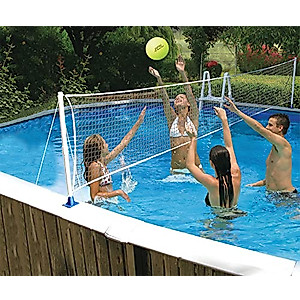 Poolmaster 72776 Above-Ground Mounted Poolside Volleyball / Badminton Game with Perma-Top Mounts , White