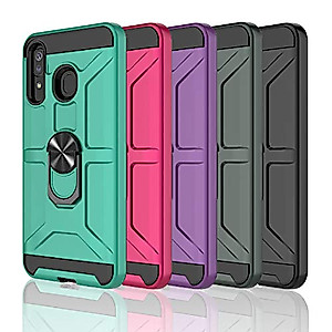 Jeylly Case for Galaxy A20/A50 with Tempered Glass Screen Protector, 360 Rotating Ring Kickstand Holder [Work with Magnetic Car Mount] Armor Defender Shockproof Phone Case for Samsung A20/A30, Purple