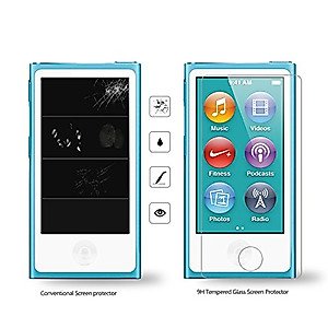 AKWOX (Pack of 2) Screen Protector for iPod Nano 7 8th 0.33mm High Definition Clear Tempered Glass Screen Protector Guard Film for iPod Nano 8th/7 Generation,Shockproof and Scratch-Resistant