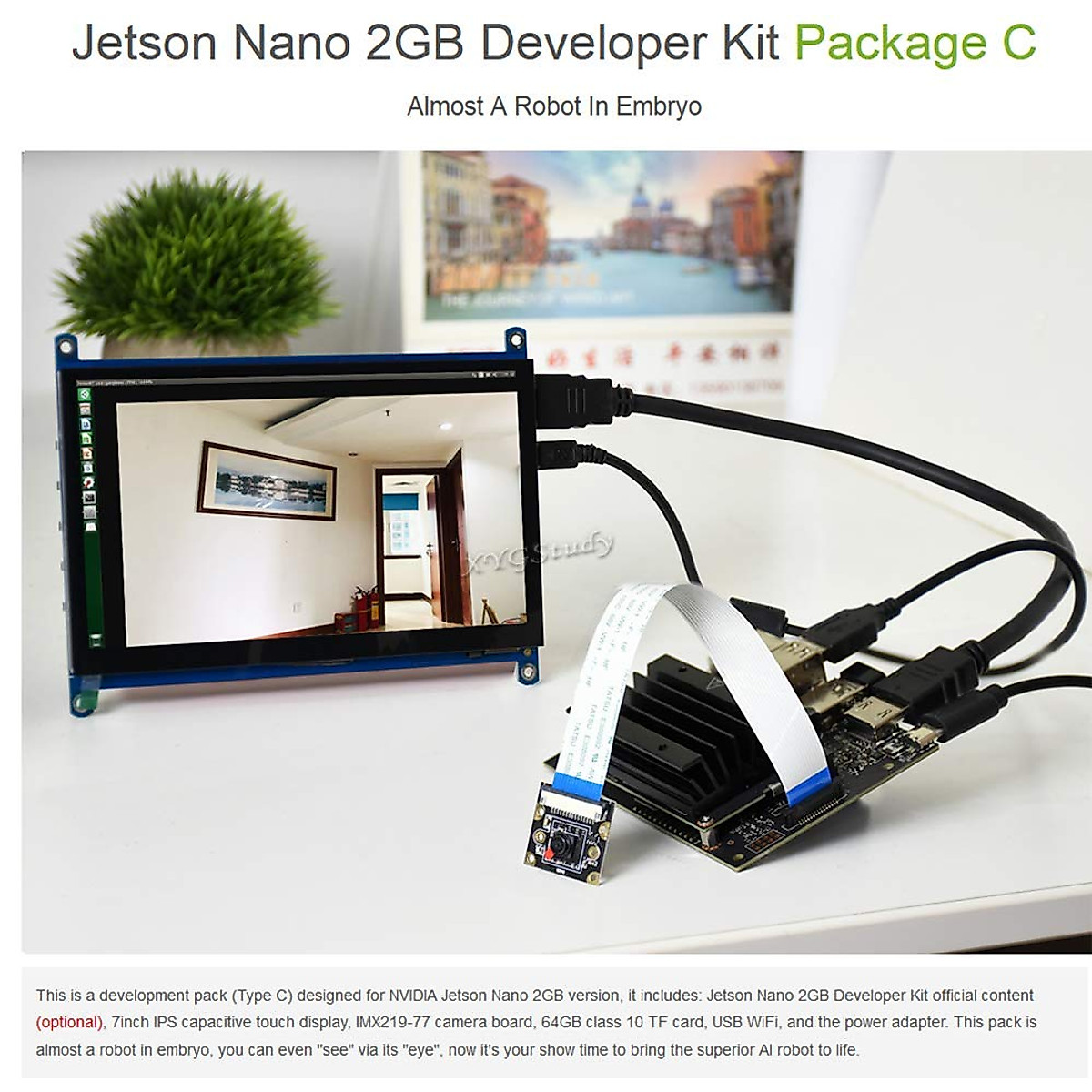 Jetson Nano 2GB Developer Accessories Kit for Small Powerful Computer AI Development Board with 7 inch IPS Touch HDMI Screen LCD Display Micro Card 64GB USB WiFi 8MP Camera Module @XYGStudy (AcceC)