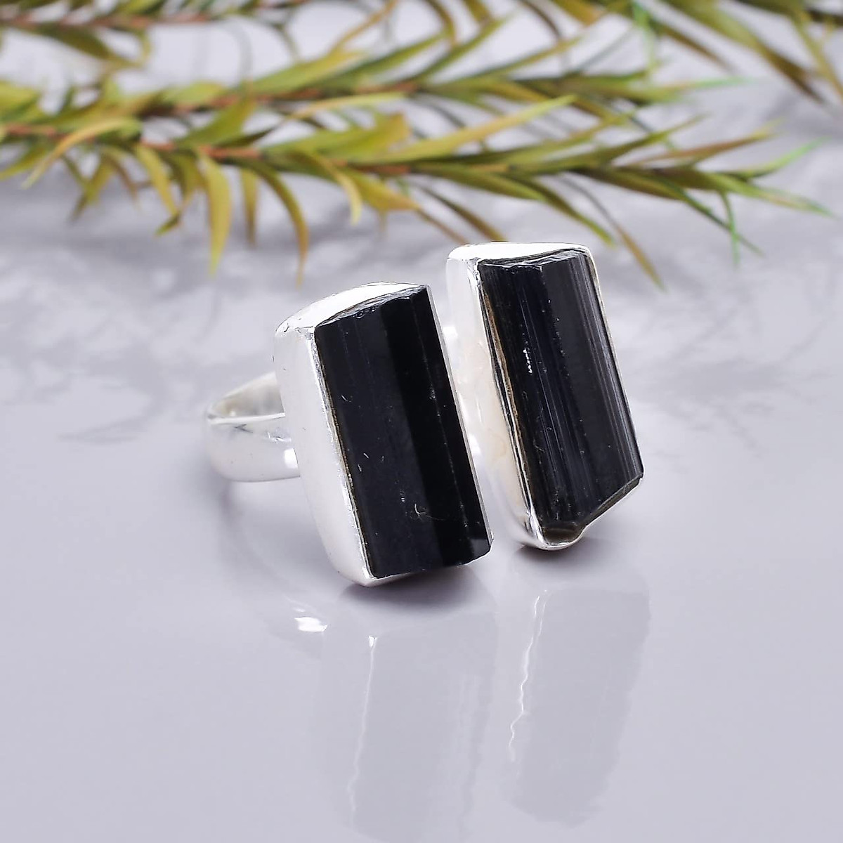 Raw Black Tourmaline Gemstone Twisted October Birthday Stone Rings, 925 Sterling Silver Ring RSR3088 (9)