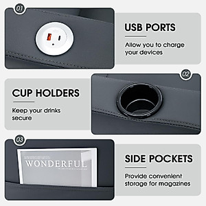 NIOIIKIT Convertible 3-in-1 Pull Out Bed, Leather Upholstered Single Sleeper Sofa Bed with USB Ports, Cup Holders & Side Pockets, Lounge Chaise for Living Room (Light Grey Leather)