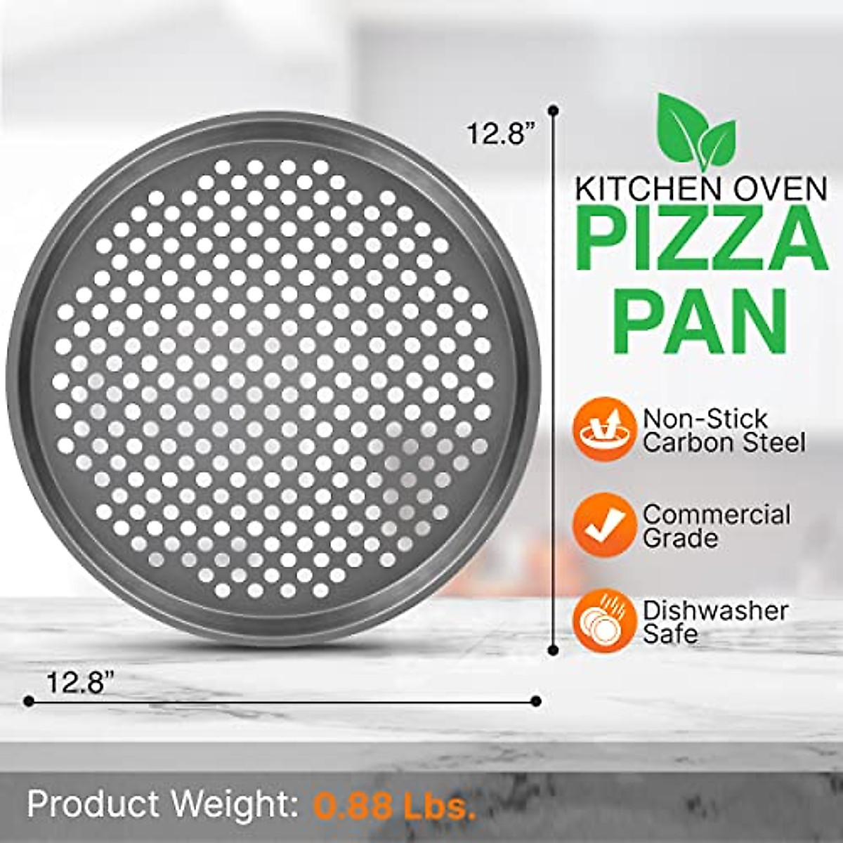 NutriChef 12.8 Inch Nonstick Pizza Pan for Oven - Carbon Steel Pizza Baking Tray with Airflow Holes - Premium Bakeware for Fresh & Frozen Pizza, Dishwasher Safe - Gray
