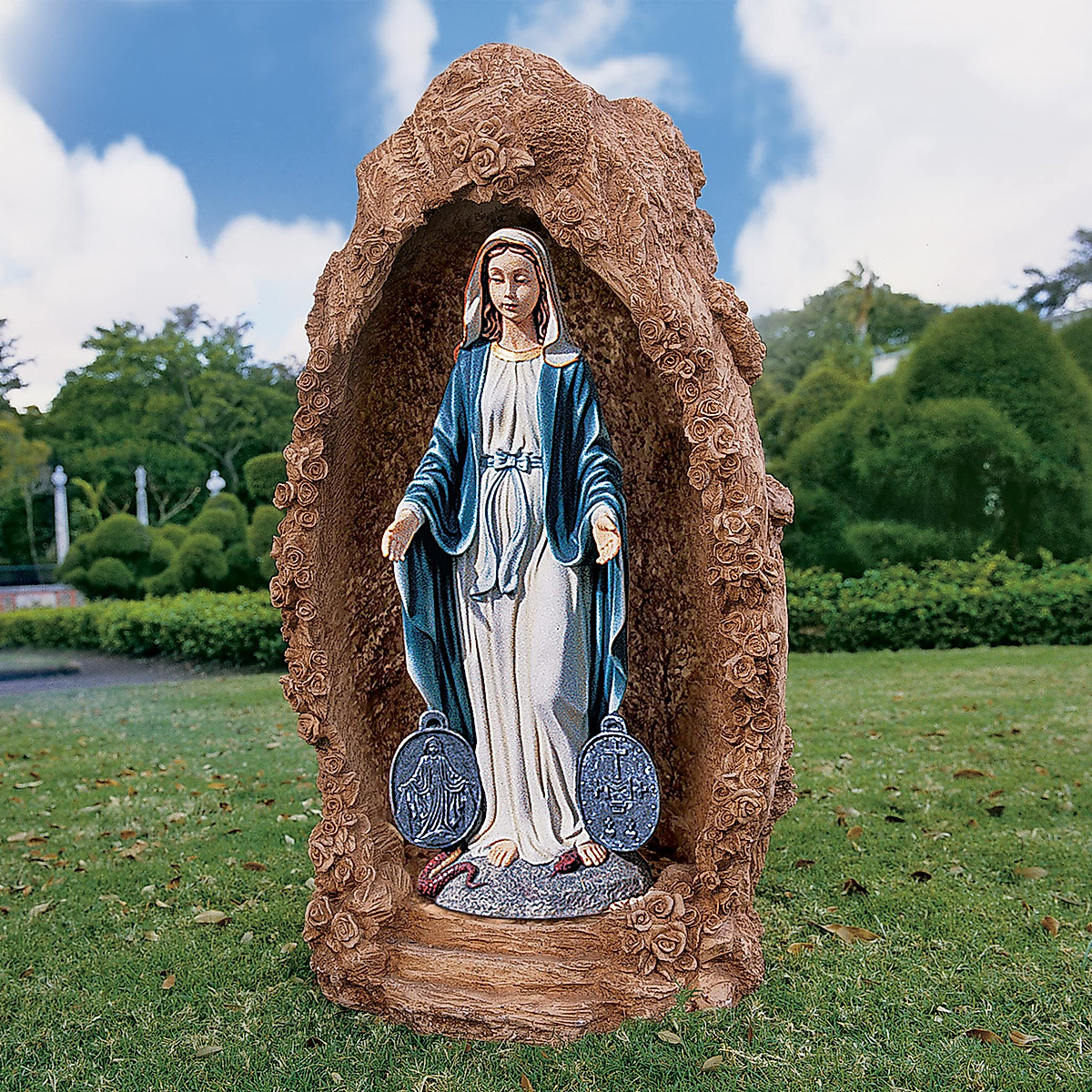 Design Toscano Miraculous Medal Madonna Virgin Mary Italian Style Religious Indoor/Outdoor Garden Statue, 23 Inch, Cast Stone Resin, Full Color Finish