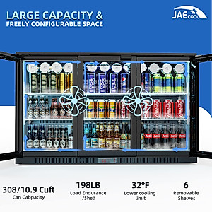 JAECOOL Back Bar Cooler Commercial Counter Height Refrigerator with 3-Doors, 10.9 cu ft Beverage Cooler Undercounter Refrigerator, Commercial Display Fridge, Auto-defrost, Eco-friendly Compressor, ETL