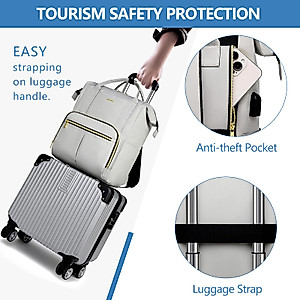 Focdod Women Laptop Bags Teacher Backpack: 15.6 Inch Nurse Backpack with USB Port Work Bag Anti-theft Travel Daypack Stylish Computer Bookbag Waterproof for School Business Woman(Light Grey)