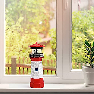 CALIDAKA Solar Powered Lighthouse,Garden Lights,Solar Lighthouse Statue with Spinning Light for Outdoor Patio Yard Garden Lawn Decoration (Red)