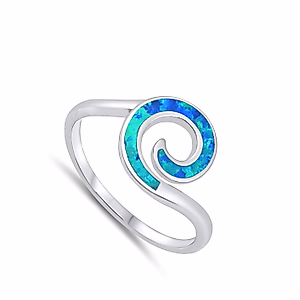 Blue Simulated Opal Celtic Wave Swirl Classic Ring New .925 Sterling Silver Band Size 9