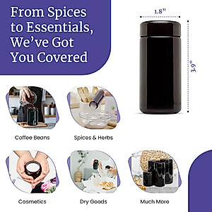 Infinity Jars Tall Screw top Jar, Black Glass Jar 100 Ml (3.3 fl oz) Ultraviolet Airtight Tall Jar Smell Proof, Refillable Container, For Long Term Storage Coffee, Tea, Dried Goods Jar For Kitchen