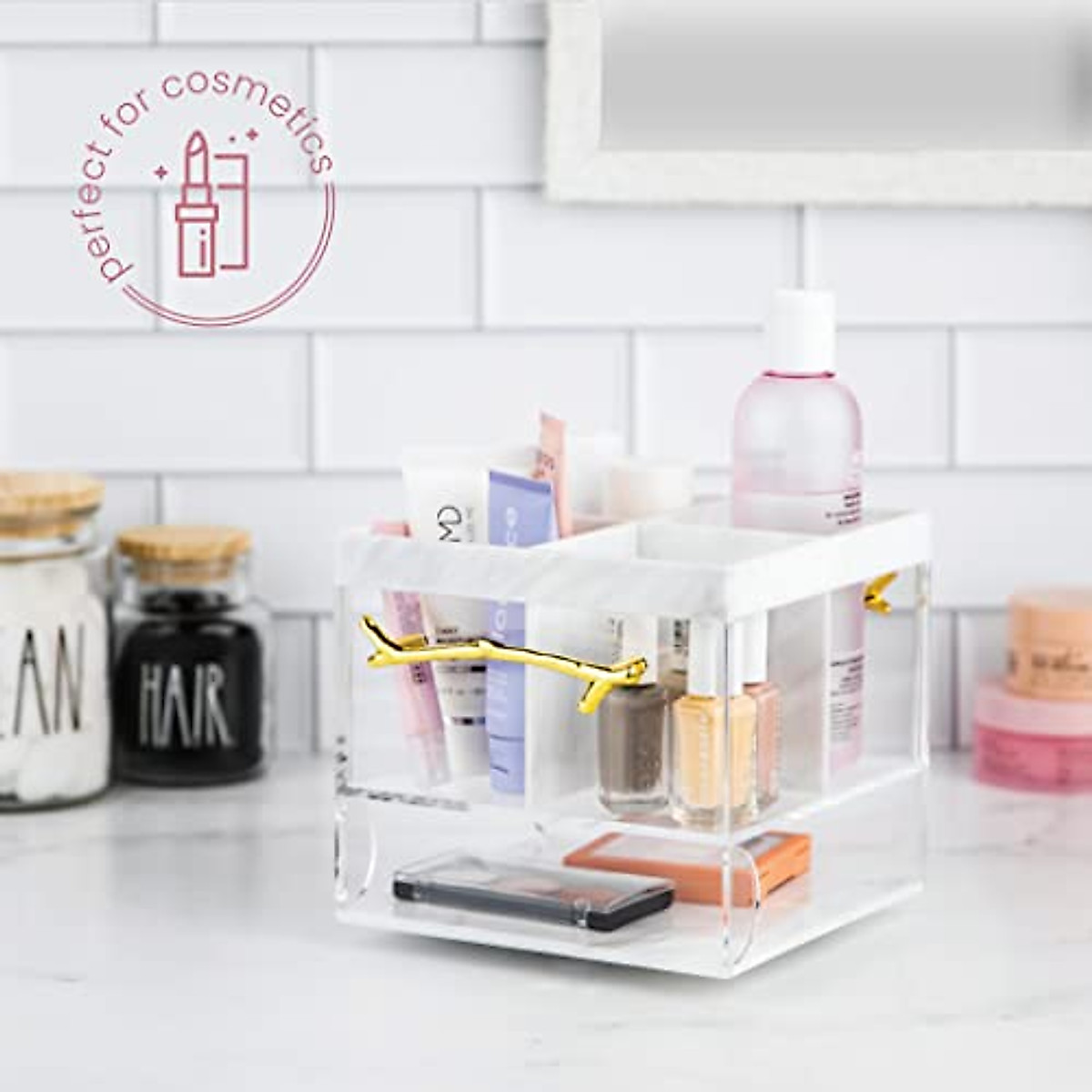 ELTOW Utensil Holder for Party, Silverware Caddy with Handle, Swivel, Lucite Acrylic Organizer for Spoons, Forks, Knives, Napkins, Elegant Cutlery Utensil Caddy for Parties, Home, Kitchen, Office