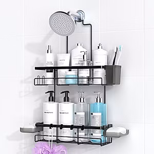 AKTECKE Shower Caddy Hanging Bathroom Organizer: Rustproof Shower Shelf for Inside Shower - No Drilling Shower Racks Over Showerhead - Bath Shower Shelves Rack for Shampoo Soap Black
