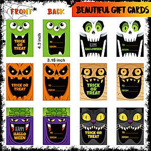 48Pcs Halloween Party Favors Vampire Teeth with Gift Cards,24 Plastic Fake Vampire Fangs Toys Bulk Halloween Treats Non Candy Goodie Bag Basket Stuffers Classroom Prizes Gift for Kids Trick or Treat