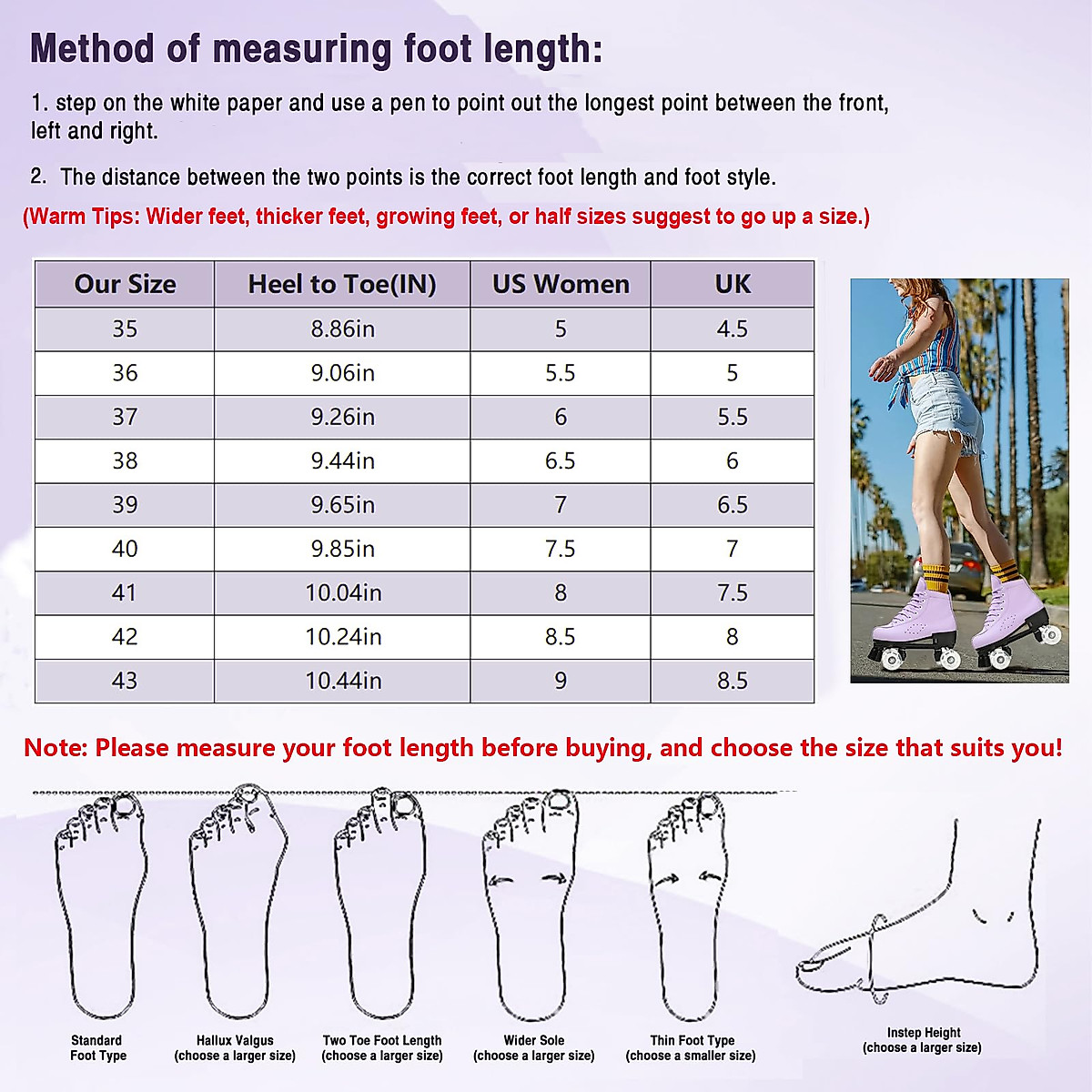 Women's Roller Skates Light Up Wheels, Adjustable Double Row Roller Skates Outdoor Shiny Derby Skates Illuminating for Teens and Youth (Purple Flash,9.5)