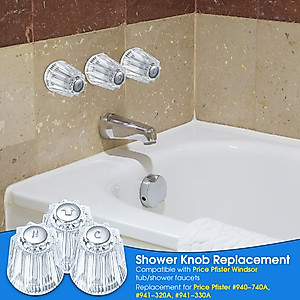 Enhon Shower Faucet Handle Replacement, Compatible with Price Pfister Windsor Tub and Shower Faucets, 3 Pieces Hot Cold and Diverter Shower Knob Replacement, Clear Acrylic