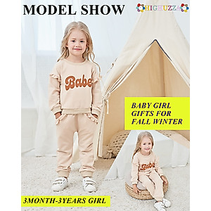 HIGHUZZA 12-18 month girl clothes baby girl clothes toddler girl clothes newborn infant babies fall outfits winter girls sweatshirt baby girls' clothing baby pant set 2 pcs Khaki