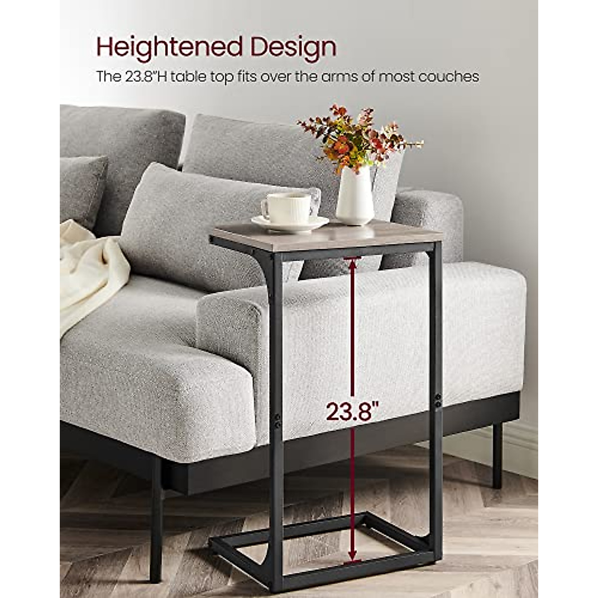 VASAGLE C-Shaped End Table, Side Table for Sofa, Couch Table with Metal Frame, Small TV Tray Table for Living Room, Bedroom, Greige and Black