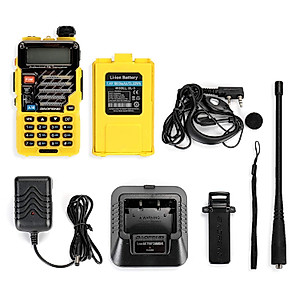 BAOFENG UV-5R+ Plus Two Way Radio, Long Range for Adults Rechargeable with Earpiece, Walkie Talkie for Outdoors, 144-148 420-450MHz, Qualette Series, Imperial Yellow