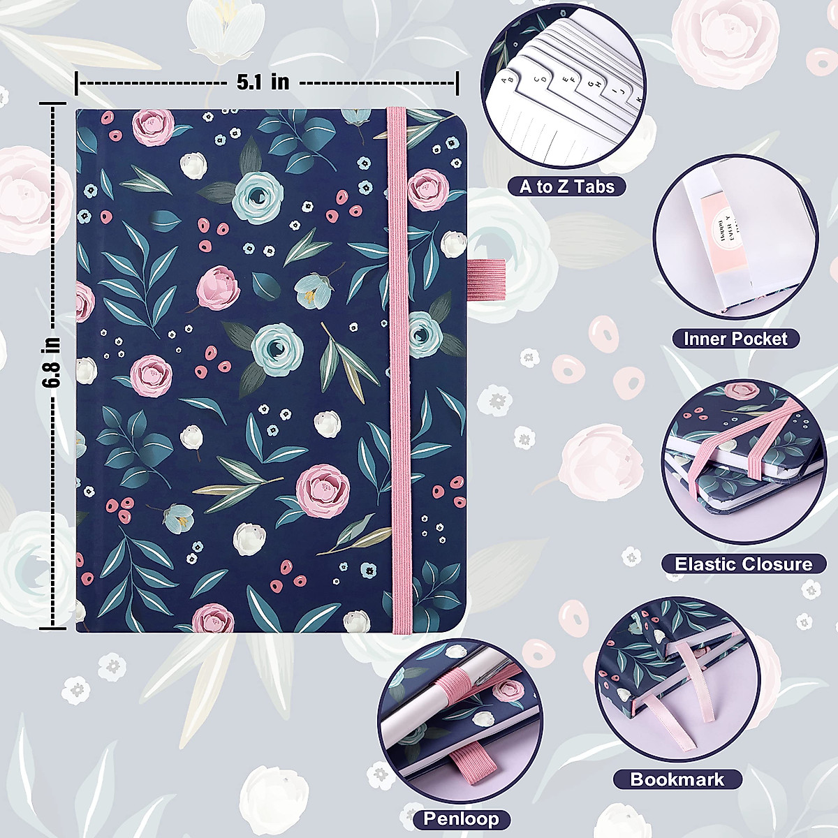 Password Book - Password Book With Alphabetical Tabs, 5.1'' X 6.8'' Small Password Book Keeper, Password Notebook With Elaastic Clourse, Inner Pocket, Penloop, For Website, Username