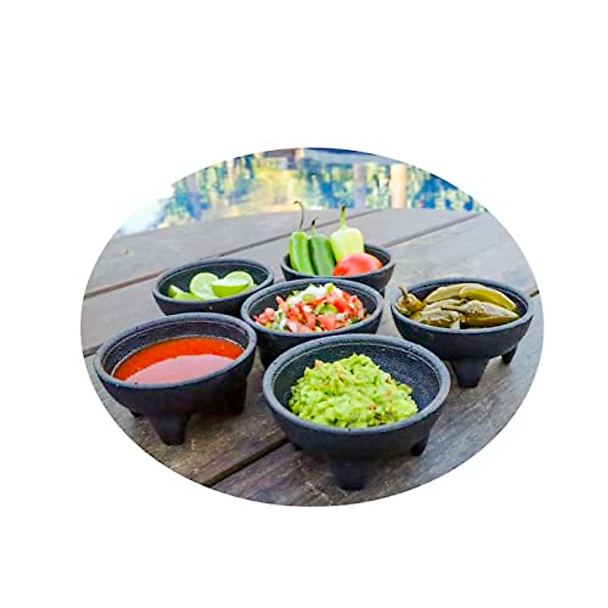 6 Pack Salsa Black Molcajete, Mexico Serving Dish, Chips, Sauce Cup, Side Dish, Snack, Dip, Nuts Candy for Taco Fiesta, Perfect for Parties, Events, or Any Use! (Black, 6 Pack)