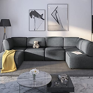 BALUS L Shaped Modular Convertible Sectional Sofa with Ottoman,U Shaped Couch with Reversible Chaise, Free-Combined Oversized Sectional Sleeper Sofa Furniture Sets for Living Room