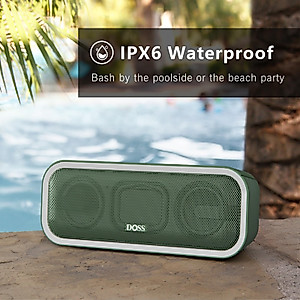 DOSS Bluetooth Speaker, SoundBox Pro+ Wireless Bluetooth Speaker with 24W Impressive Sound, Booming Bass, IPX6 Waterproof, 15Hrs Playtime, Wireless Stereo Pairing, Mixed Colors Lights, 66 FT- Green