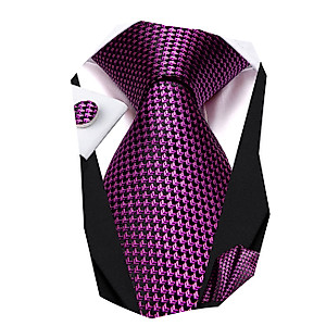 Hi-Tie Mens Purple and Black Ties Set Extra Long Silk Formal Necktie Woven Pocket Suqare Cufflinks Set 63inches for Wedding Business